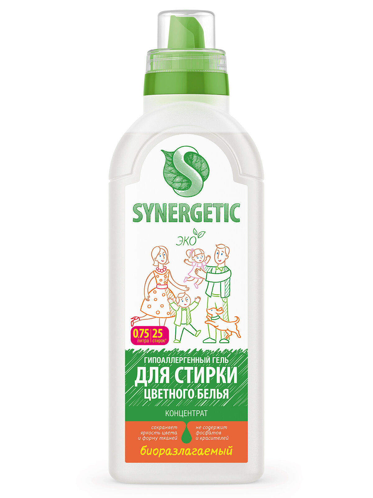 Гель для стирки цветного белья SYNERGETIC 0,75л, 25 стирок