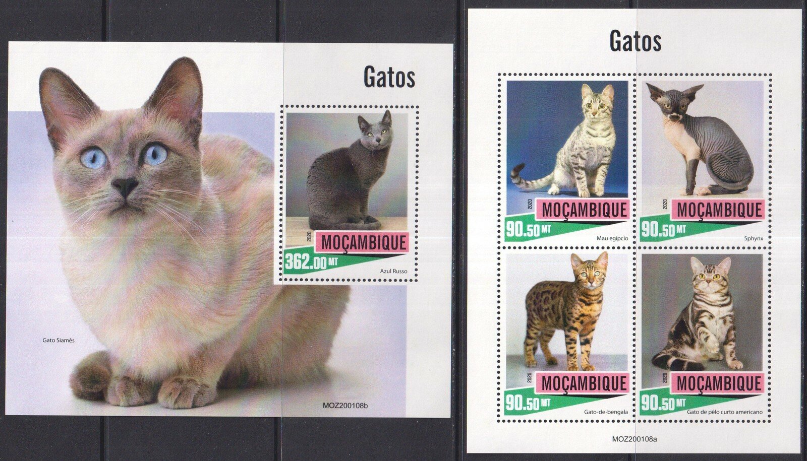 Марки 2020 год Мозамбик Кошки Домашние животные Фауна #10770-10773+Bl1589 Mnh