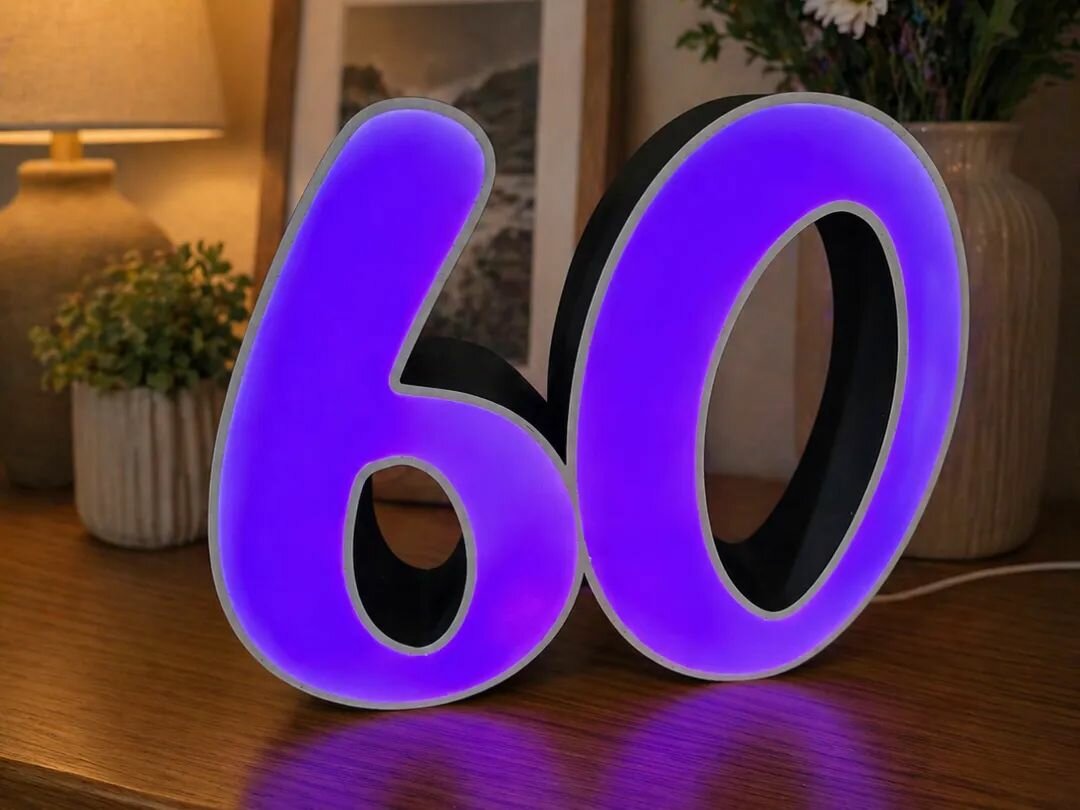 Светильник на 60 лет юбилейный, ночник на день рождения биопластик