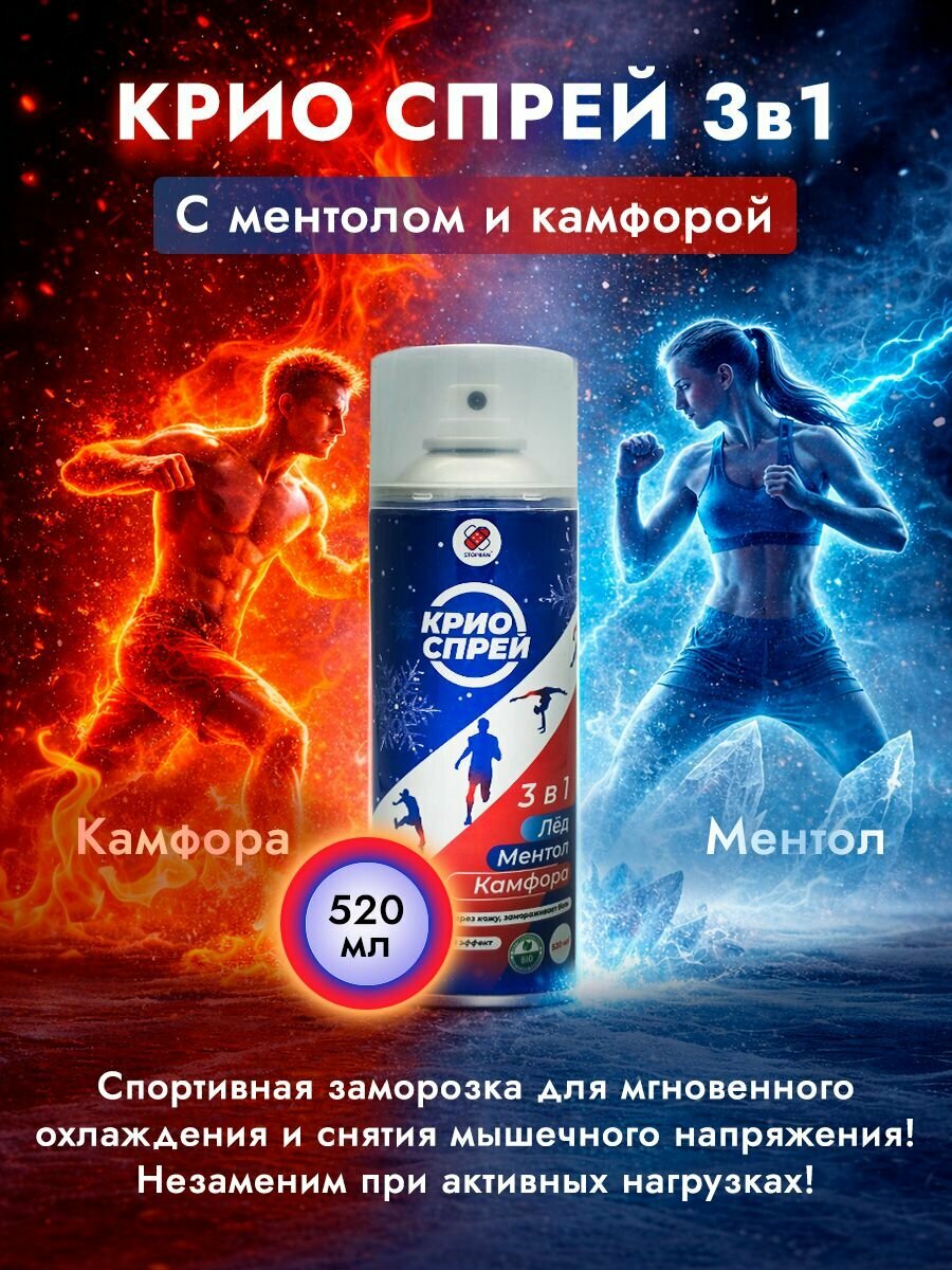 Спортивная заморозка крио-спрей 3в1; 520 мл
