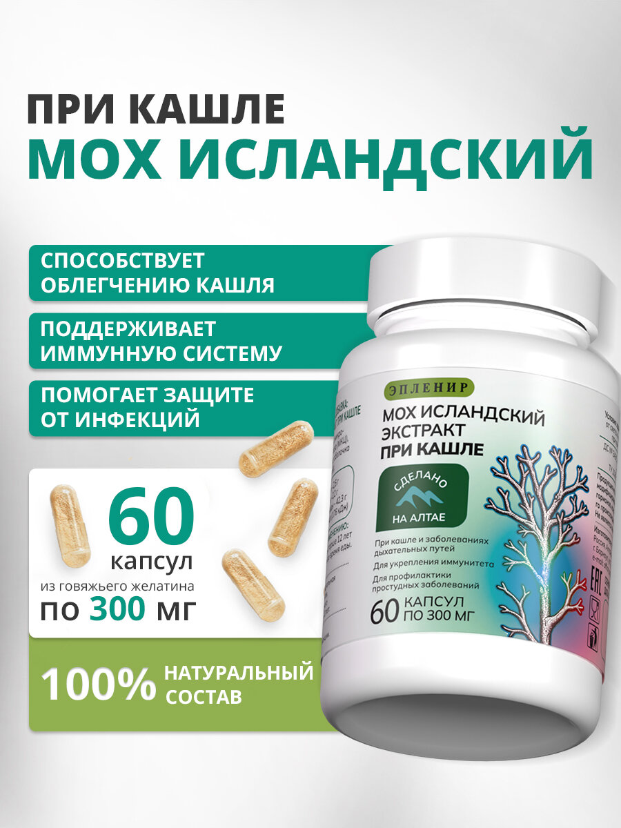 Исландский мох от кашля, цетрария, алтайский, 60 шт капсул