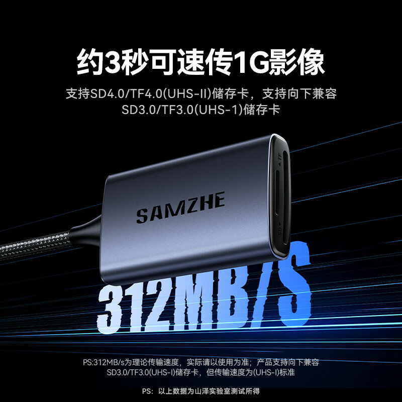 SAMZHE USB Type-C двойной карт-ридер SD TF4.0 312 МБ/с одновременное чтение для iPhone 17 16 iPad компьютеров