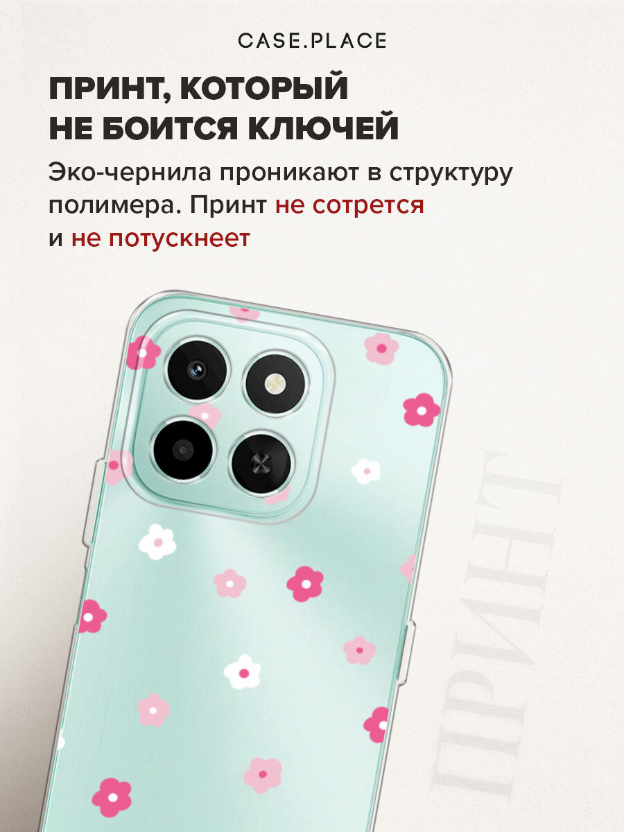 Чехол на Honor X6c / Хонор X6c с принтом "Весенние цветочки рисунок", прозрачный — фото 1