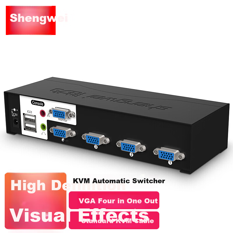 Shengwei VGA 4-портовый KVM коммутатор с аудио поддержкой USB клавиатура мышь многокомпьютерное устройство совместного