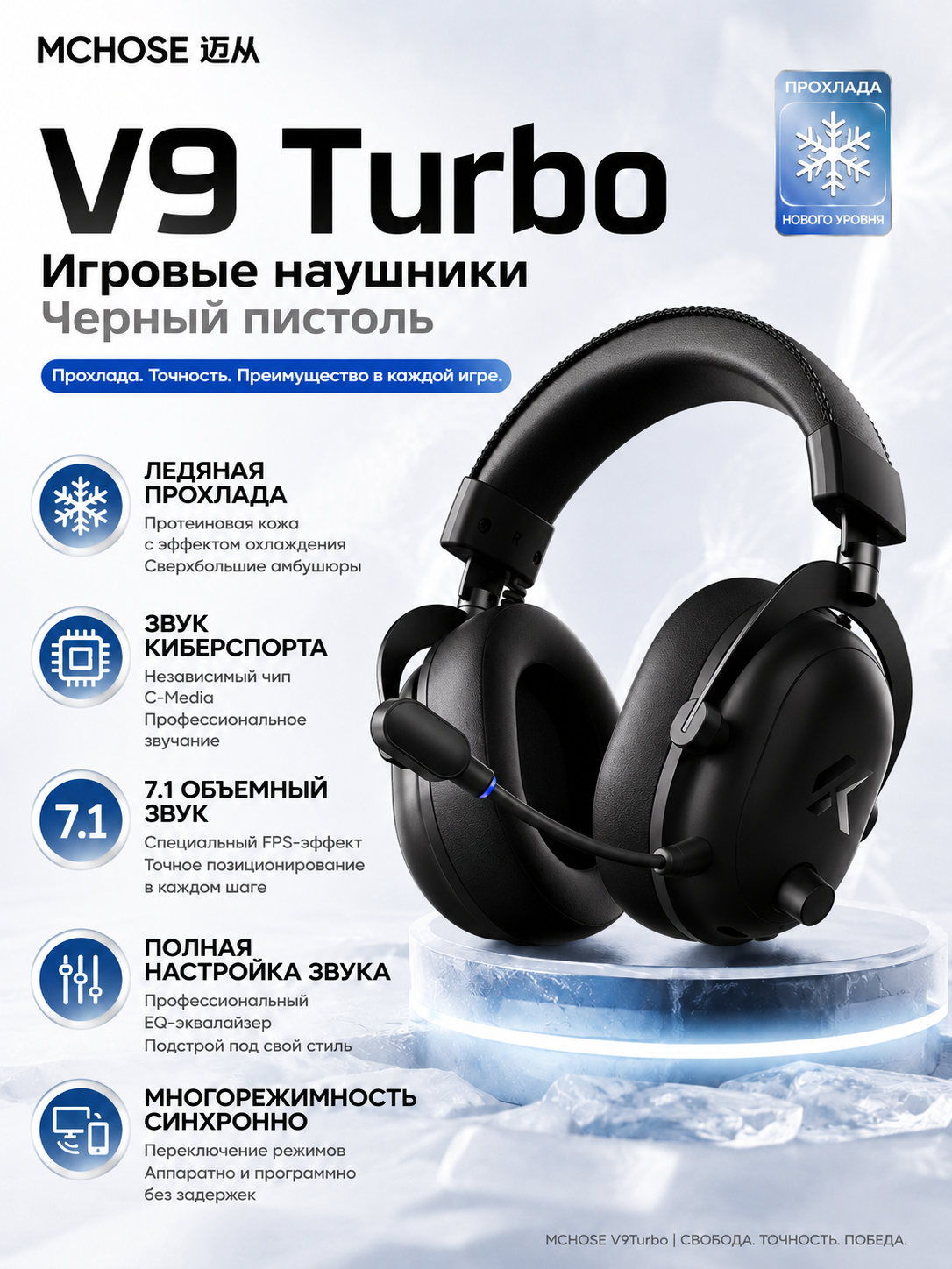 Наушники с микрофоном MCHOSE V9 Turbo Игровые наушники, 4 режима подключения, Bluetooth, 2,4 ГГц