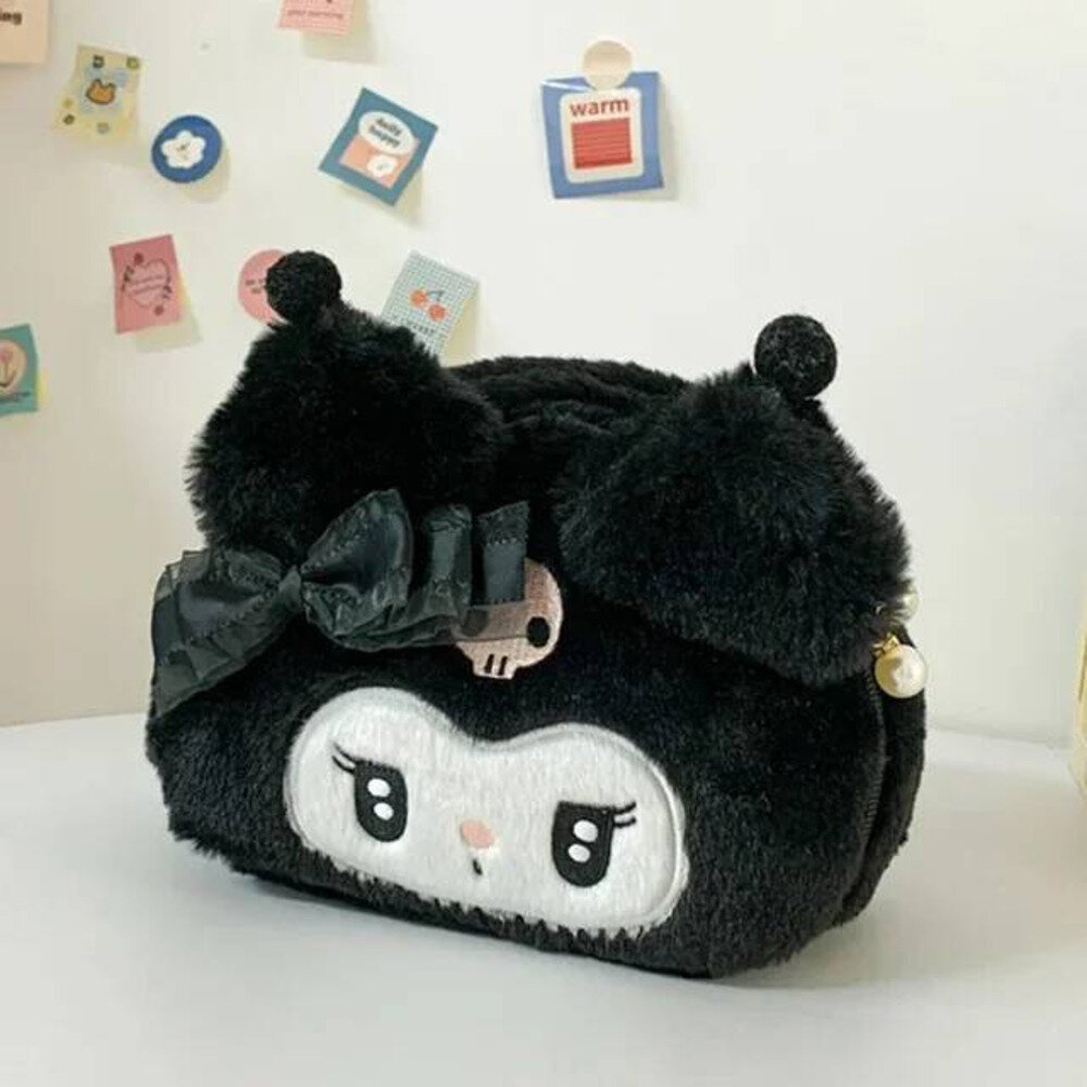 Милая плюшевая косметичка Kawaii Sanrio Kuromi Melody, большая вместительная сумка для хранения вещей, портативная сумочка, подарок для девочки, новинка.