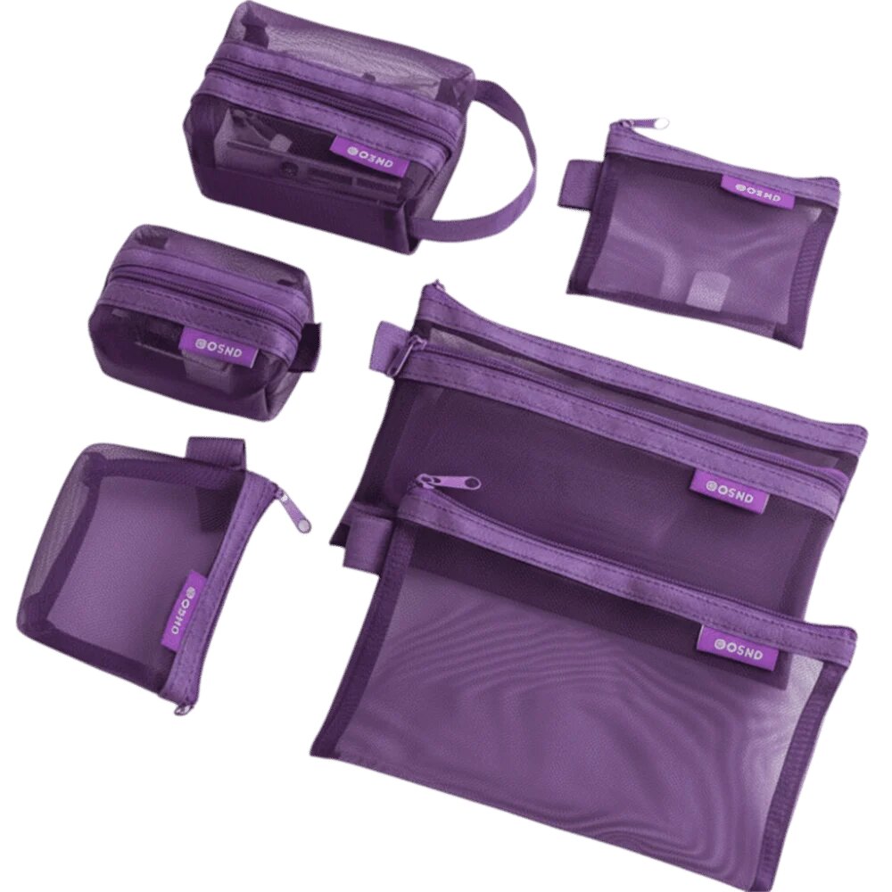 Набор из 6 сетчатых сумок-органайзеров, полиэстер, фиолетовый, серый Purple-6 pcs