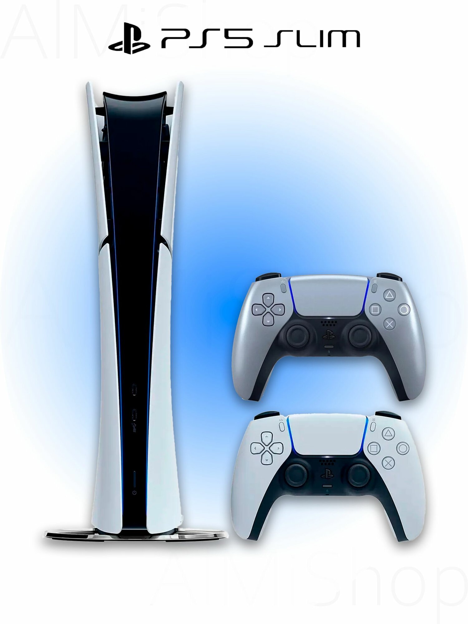 Игровая приставка Sony PlayStation 5 Slim Digital (без дисковода) 825Гб + 2 геймпад (серебристый, Sterling Silver)