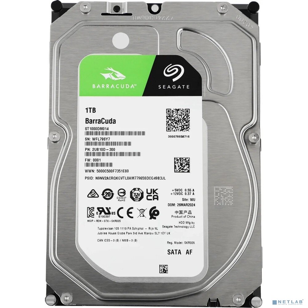 1TB Seagate BarraCuda (ST1000DM014) {Serial ATA III, 7200 rpm, 64mb buffer} RECERTIFIED HDD
