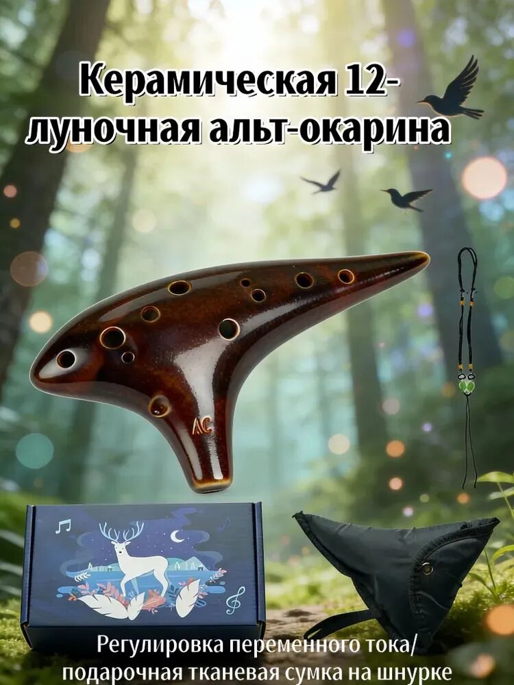 Керамическая флейта окарина с 12-луночным альтом для детей и взрослых, начинающих, с сумкой с веревкой и песенником