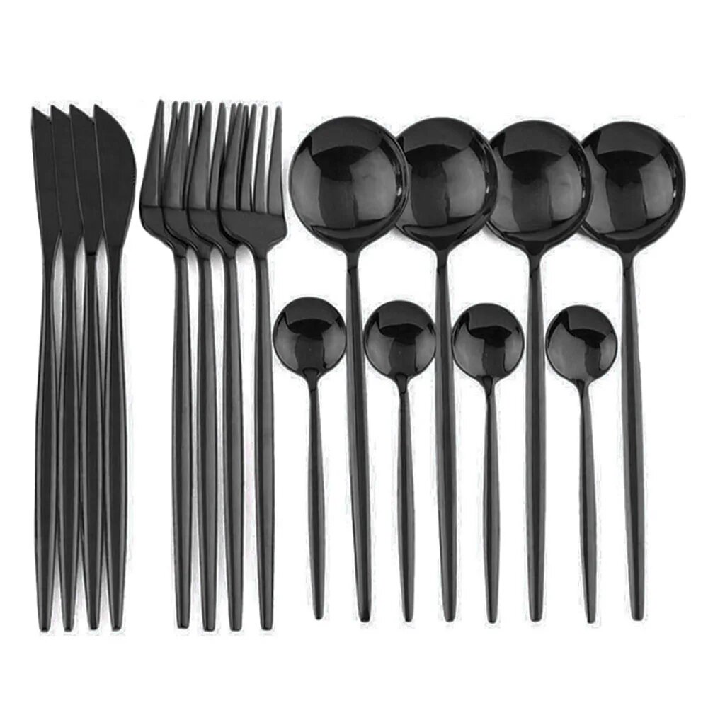 Набор столовых приборов из нержавеющей стали Mirror Pattern 16pcs Black