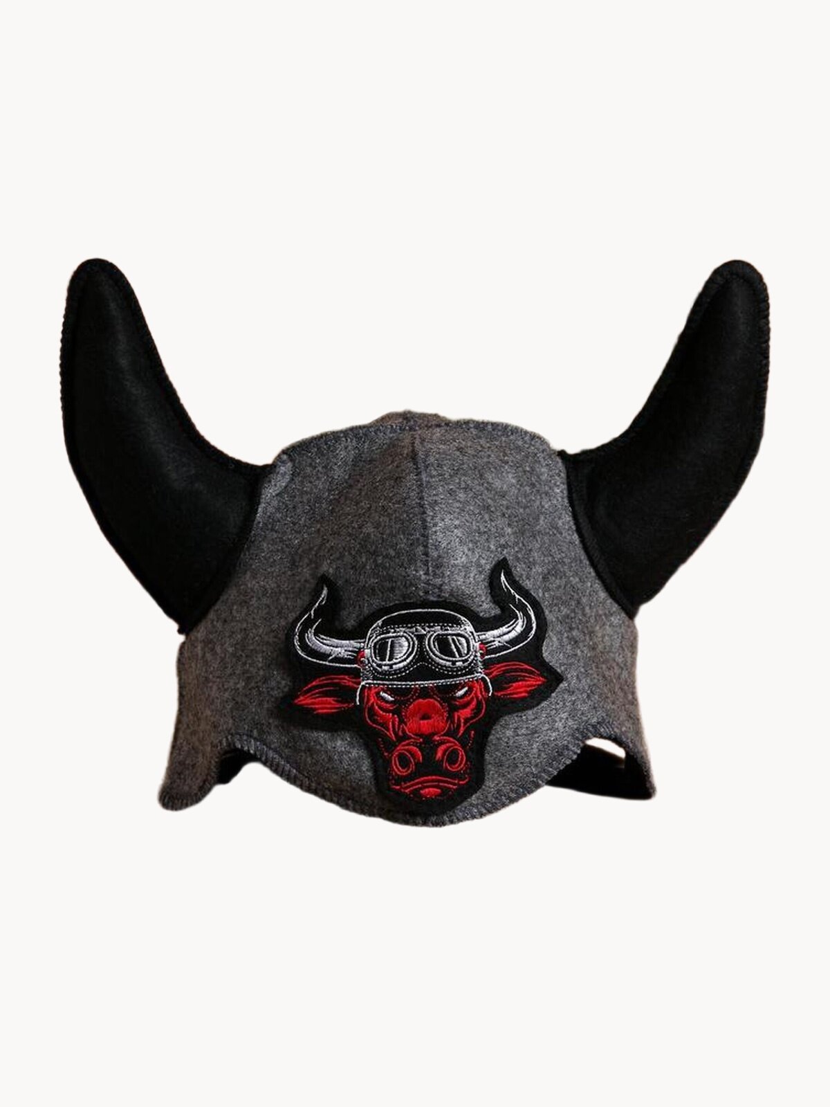Шапка для бани Добропаровъ "Бык-байкер", войлок, шлем викинга, серый
