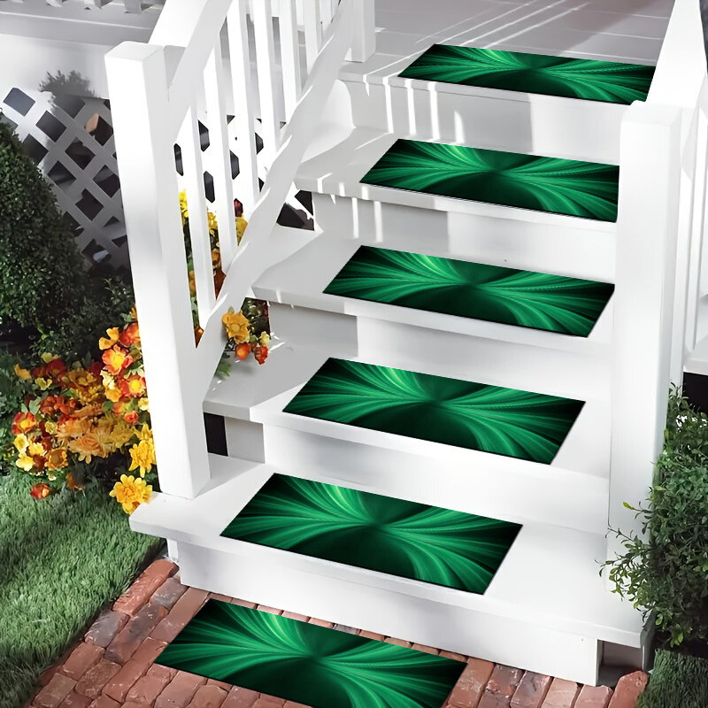 Коврики для ступеней противоскользящие 8x30 дюймов (20,32x76,2 см), 7 шт, абстрактный дизайн с переплетением зеленых полос, для внутренних лестниц