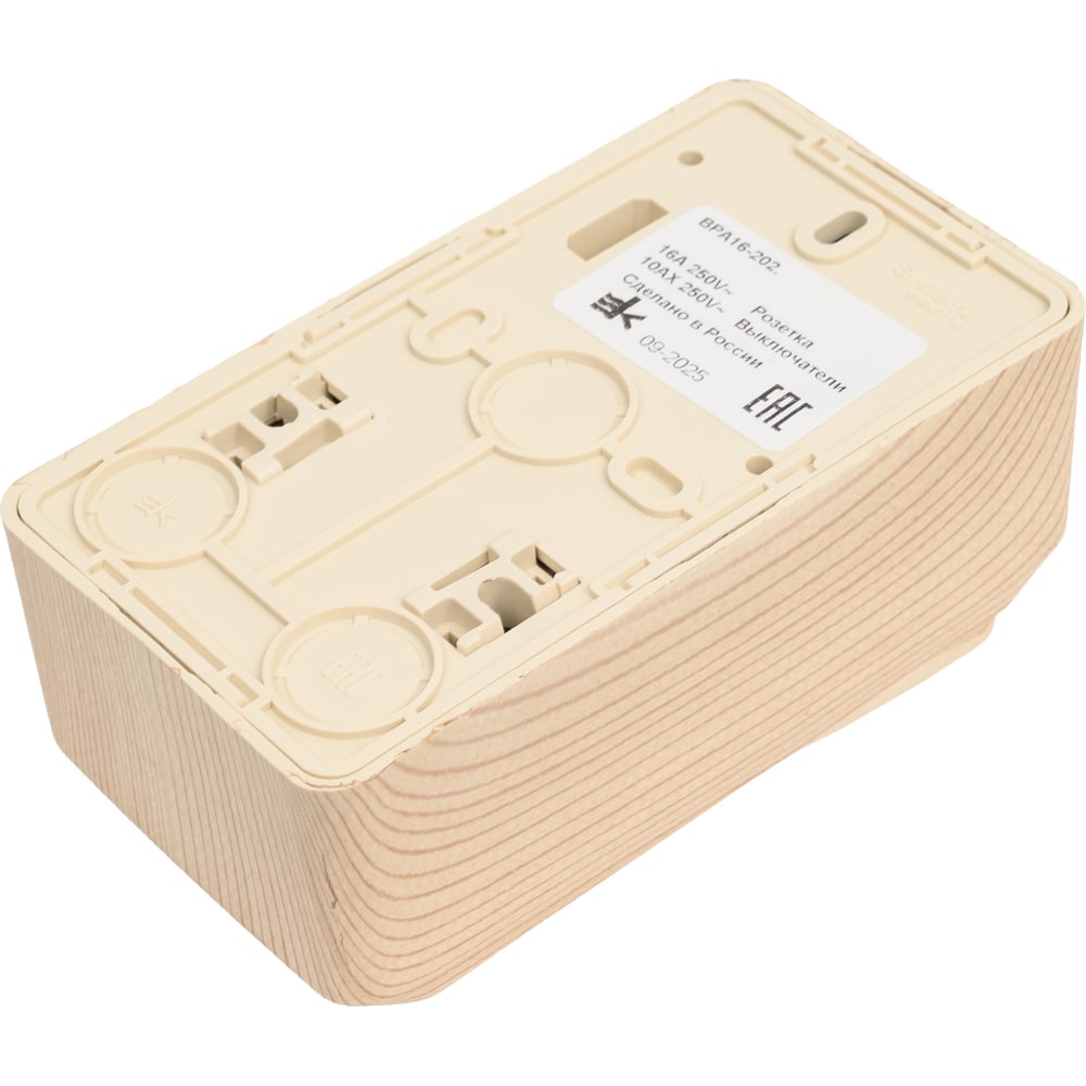 Блок 1-местная розетка + 2-клавишный выключатель Systeme Electric открытой проводки Этюд с заземлением защитные шторки сосна BPA16-202D — фото 1
