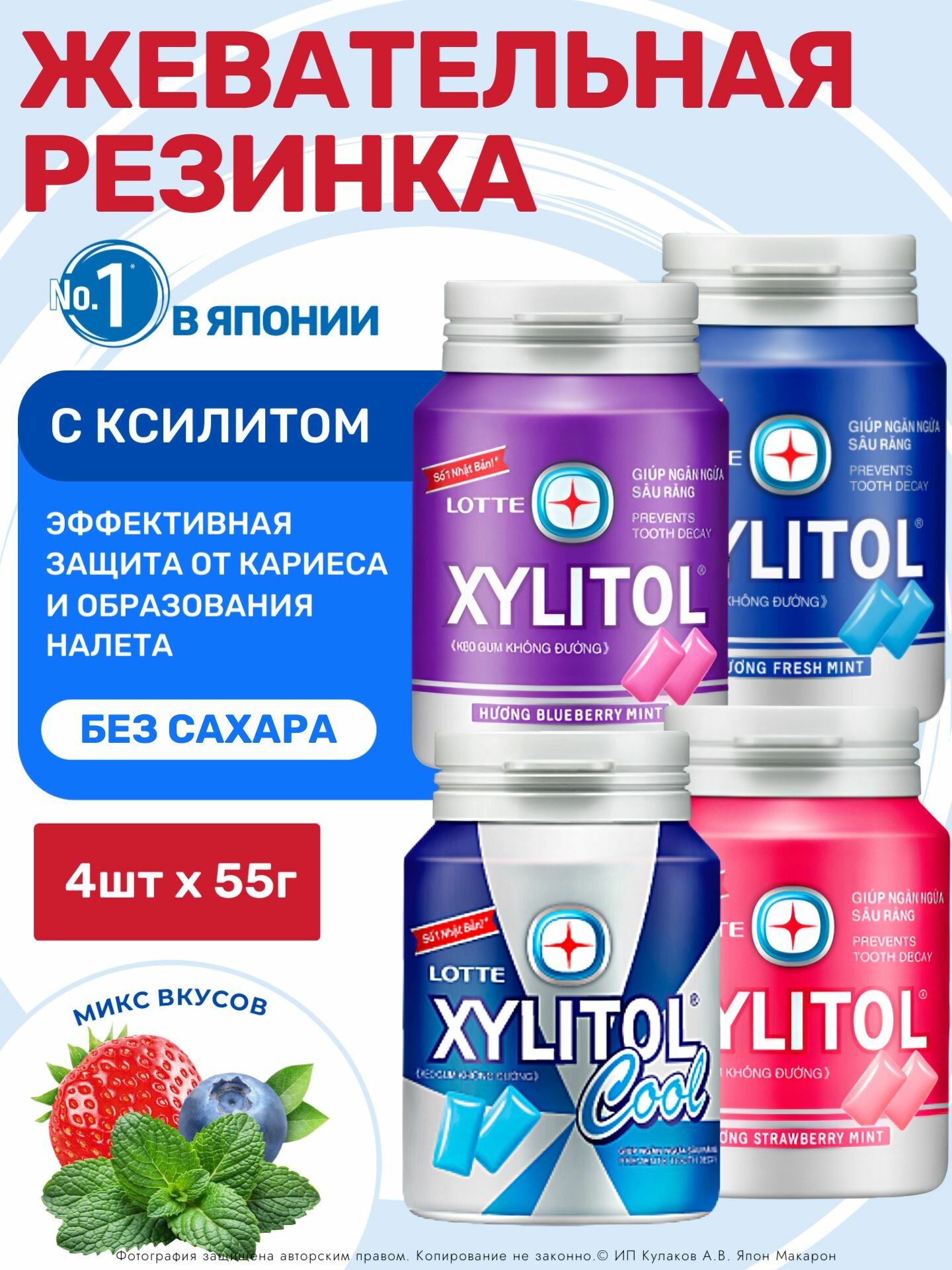Жевательная резинка без сахара XYLITOL набор 4 штукb, Lotte