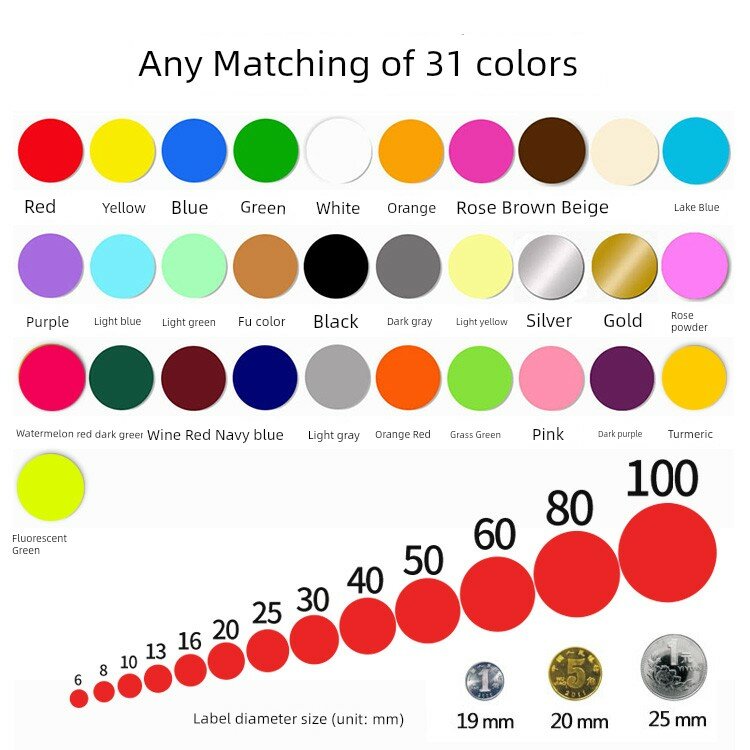 Круглые самоклеящиеся этикетки А4, цветные, с номерами, для маркировки, 20 мм, для печати, для рукописного ввода