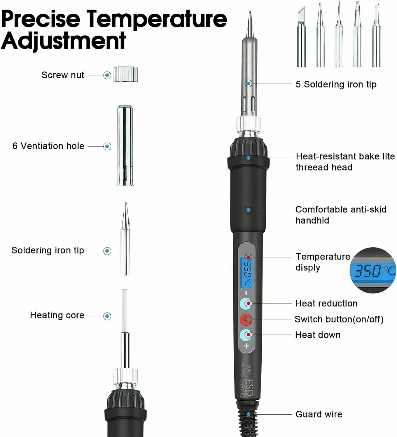 Набор для паяльных работ с электрическим паяльником с регулируемой температурой и быстрым нагревом