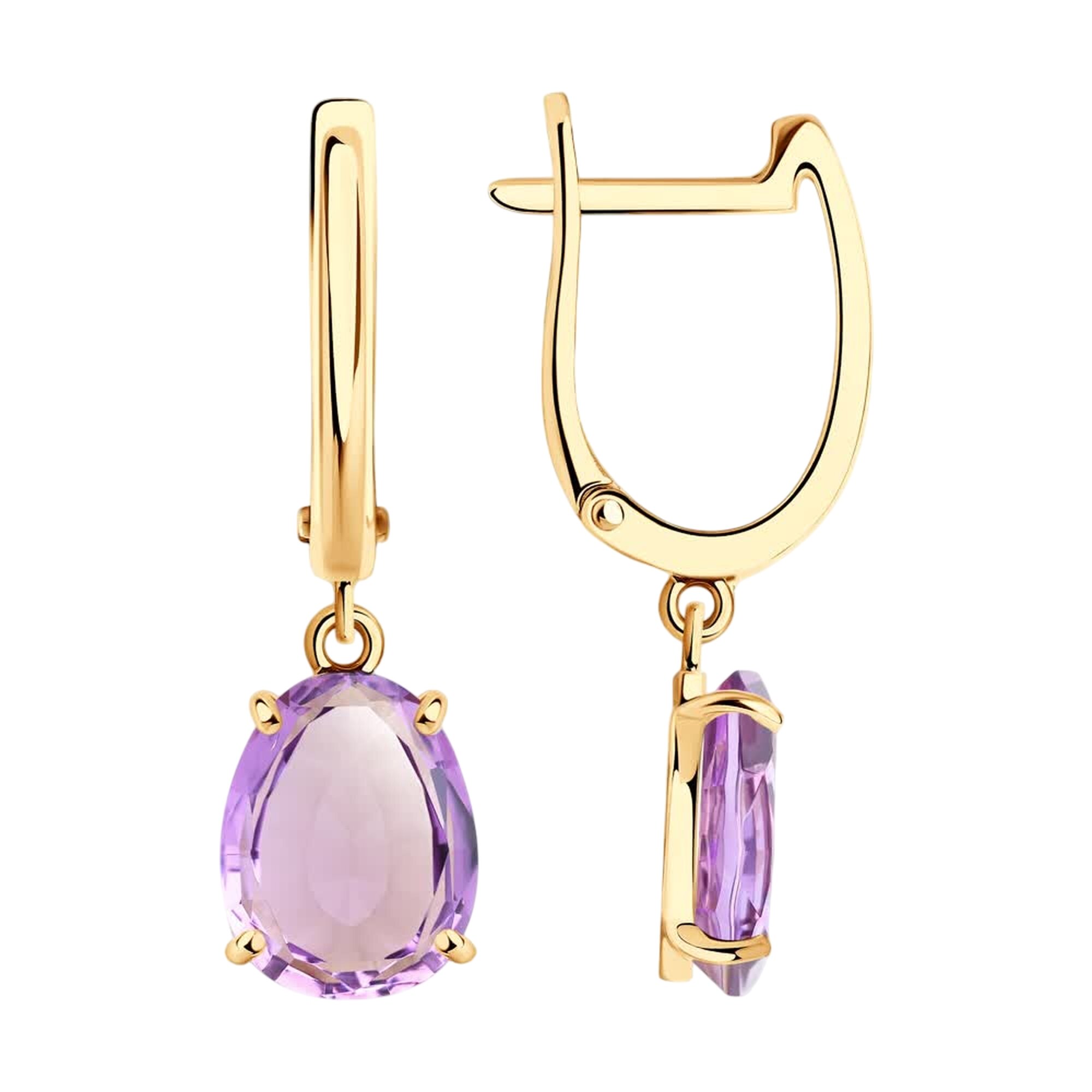 Серьги, красное золото, 585 проба, аметист