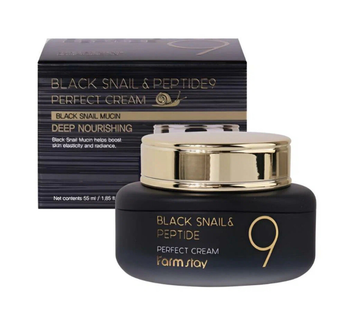 Крем Farmstay "Black Snail & Peptide", для лица, с муцином улитки, 55 мл