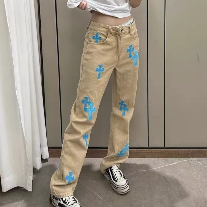 Тренд RONG CH Мужские Джинсы Лето Буквы Печать Хип-Хоп Высокий Улица Деним, Размер_S