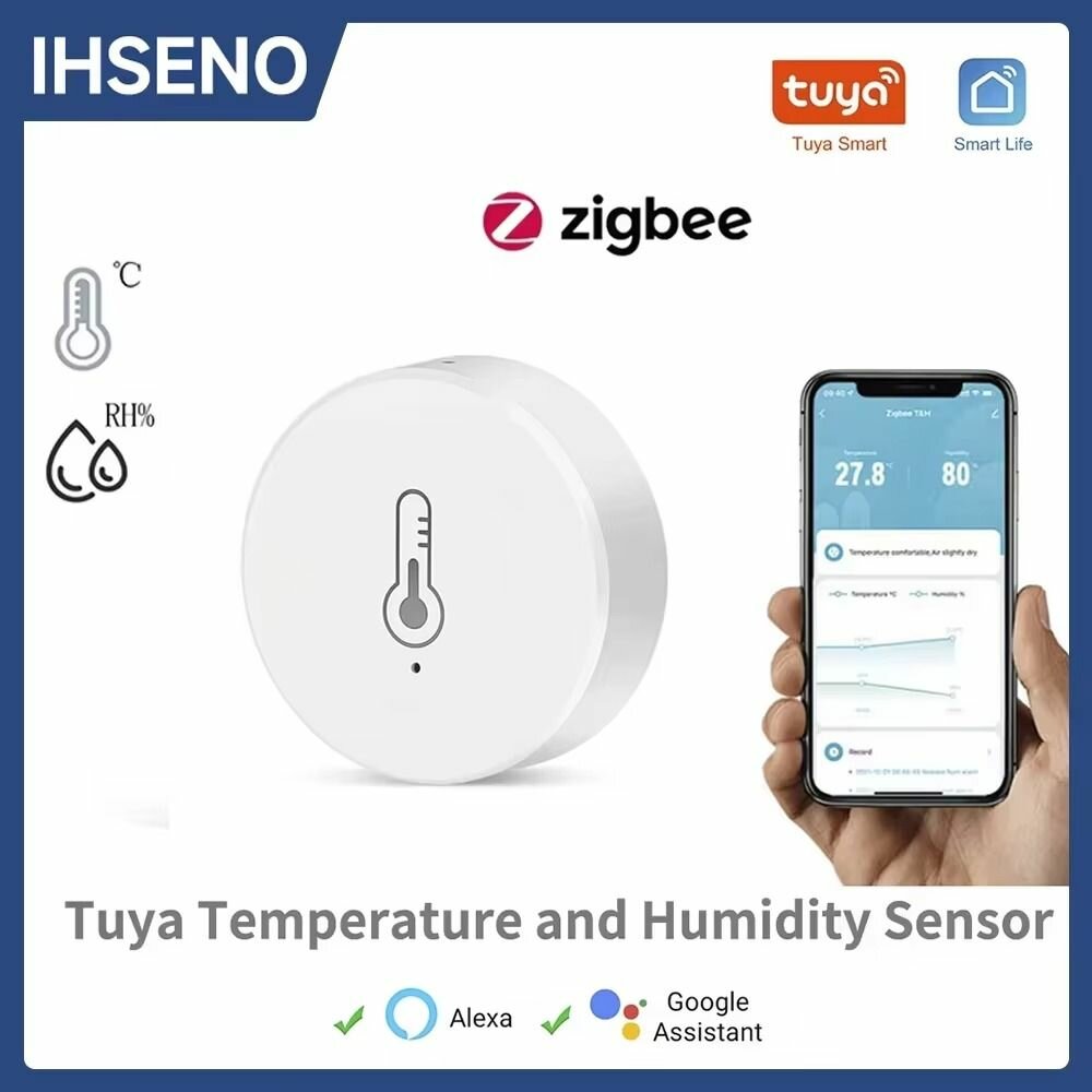 Интеллектуальный датчик температуры и влажности Tuya ZigBee, мини-гигрометр для помещений с питанием от батареи.