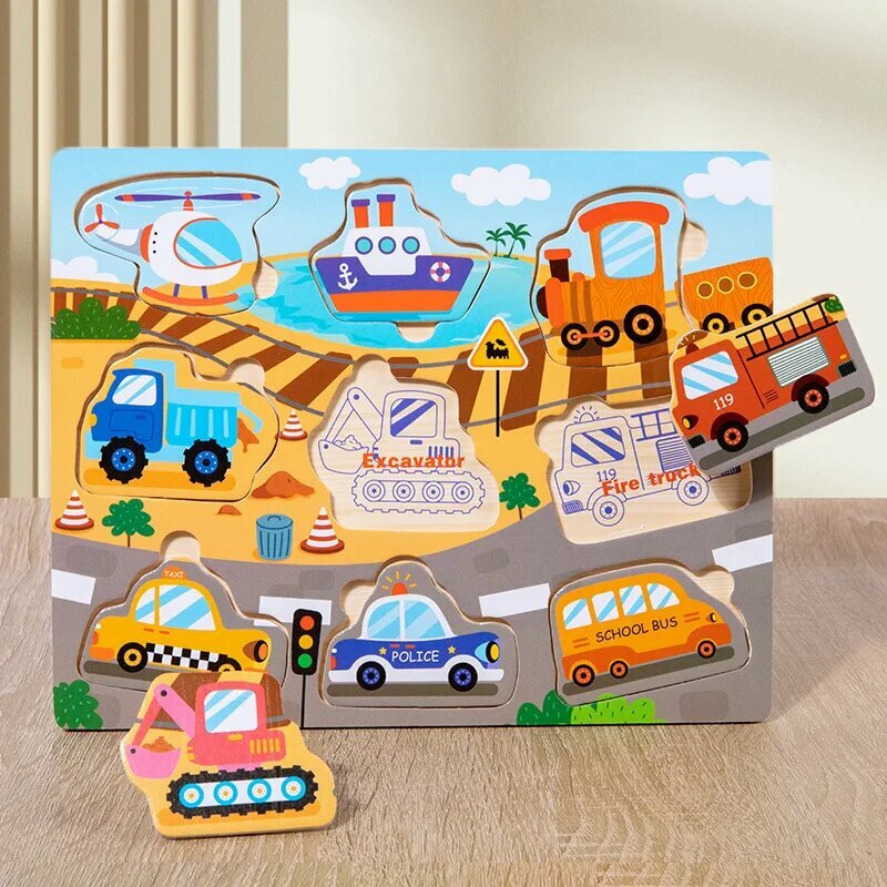 Деревянные пазлы Монтессори для детей 3-5 лет traffic