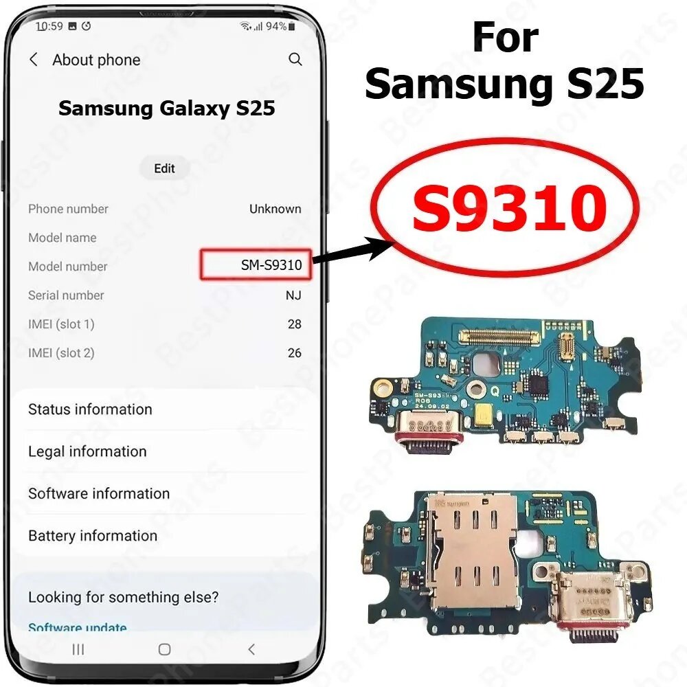 Порт зарядки для Samsung Galaxy S25 S931B S931E S931N S931U S9310 зарядная плата PCB S25 S9310