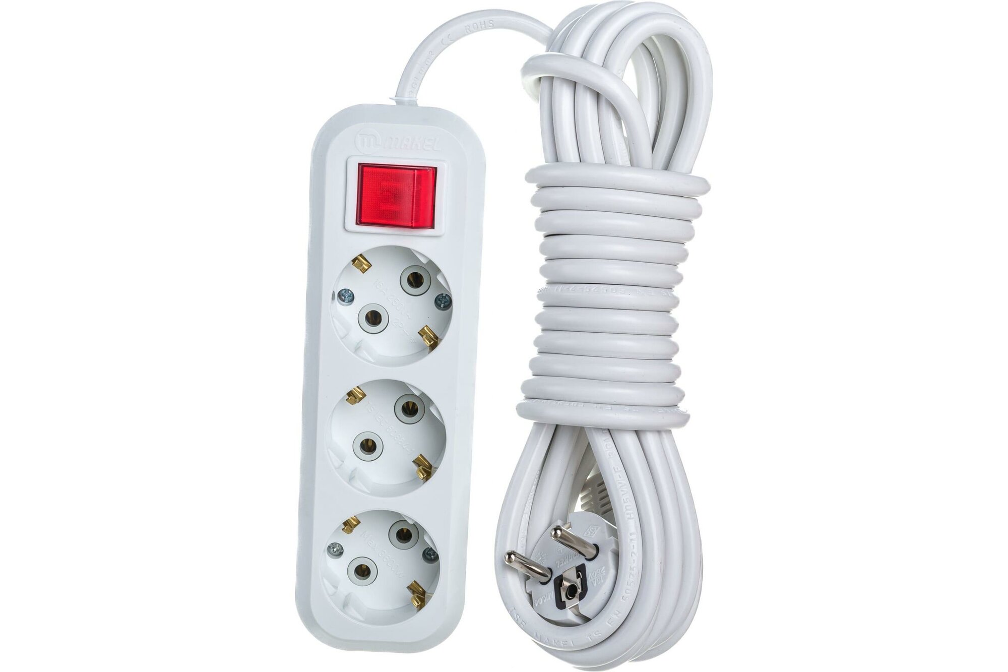 Удлинитель 3МЕСТНЫЙ 5М ПВС З/К С выкл MAKEL