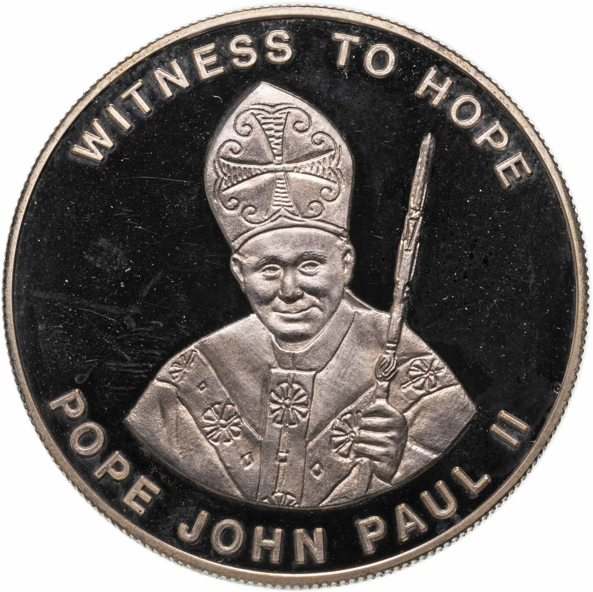 Уганда 1000 шиллингов 2003 "Папа Иоанн Павел II - Папа в митре", Бронза с серебряным покрытием, в сохранности Proof