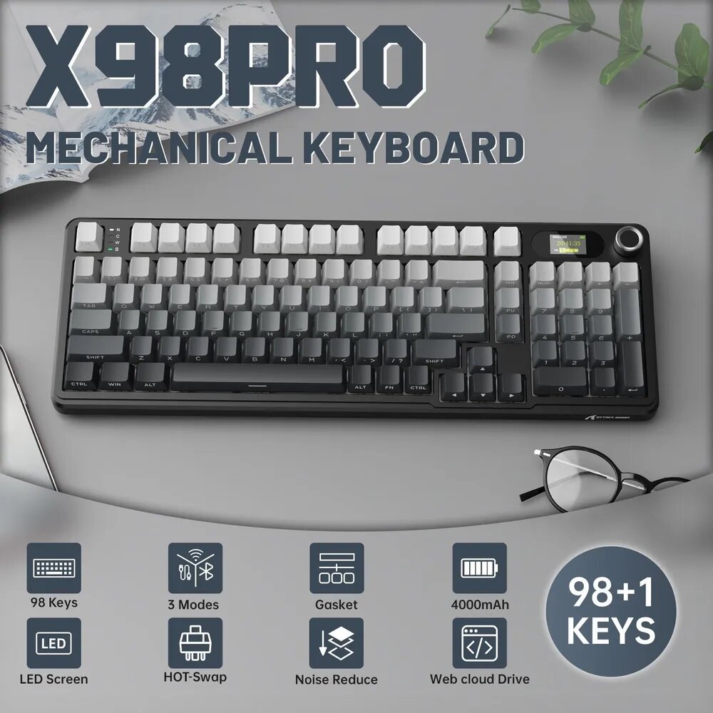 ATTACK SHARK Игровая клавиатура беспроводная X98, (Attack Shark), Английская раскладка, черный