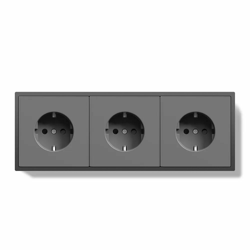 Встроенная Розетка BSEED тройная 3 поста , Настенный розетка с когтями,16А 250В, PC рамка Серый