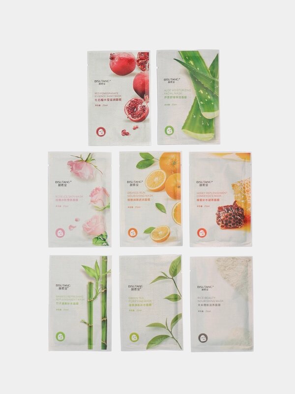 Тканевые маски для лица Bisutang, с растительными экстрактами, 8 штук по 25 мл