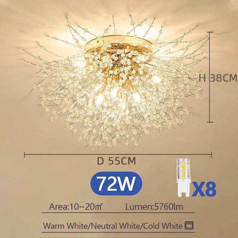 Потолочная люстра IRALAN хрустальная 3 цвета 220В 8 lights Gold