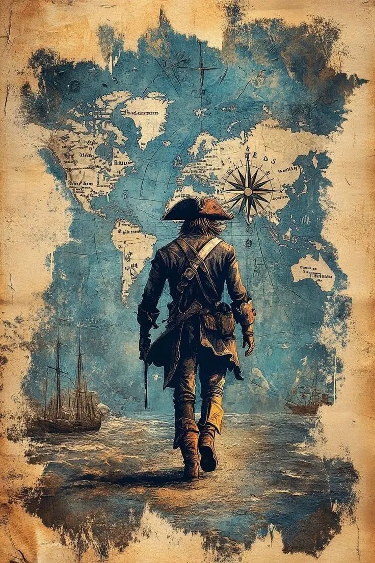Морской плакат в винтажном стиле 30x45см, цвет 2, без рамы