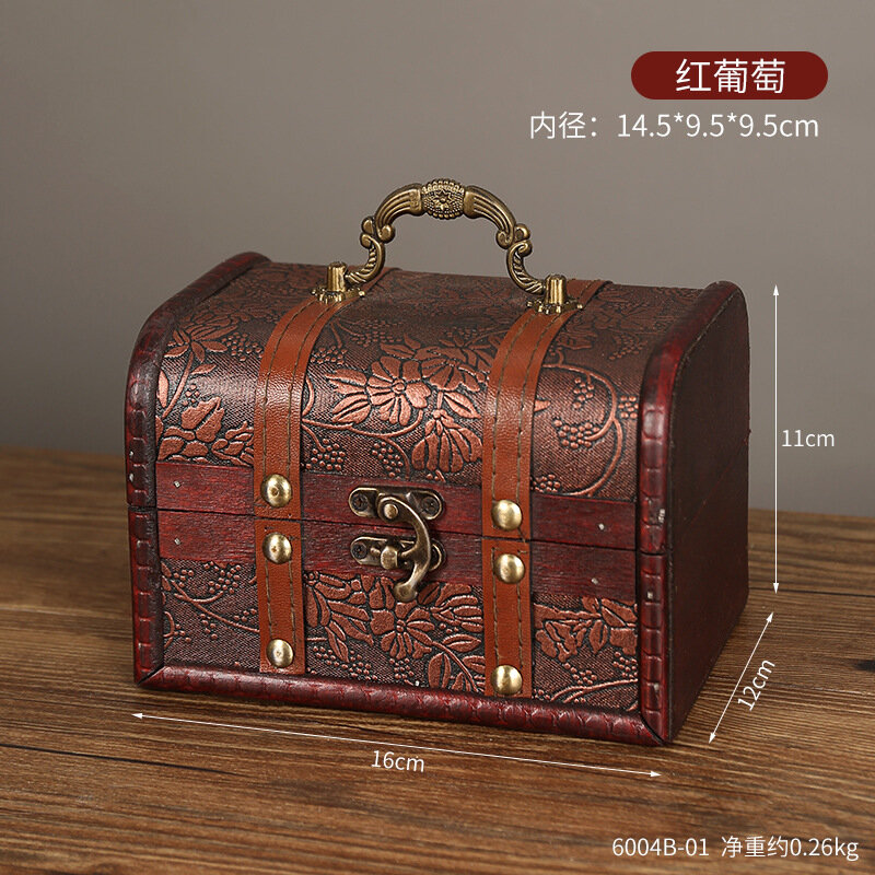 2026 Европейская ретро деревянная коробка для хранения, сундук с замком для детей, портативная антикварная настольная коробка для хранения косметики и ювелирных изделий