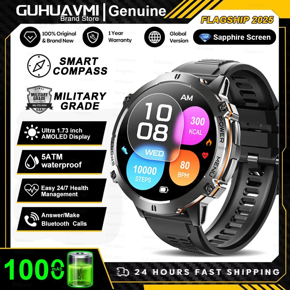 Мужские умные часы GUHUAVMI, Black, 1000 мАч, GPS