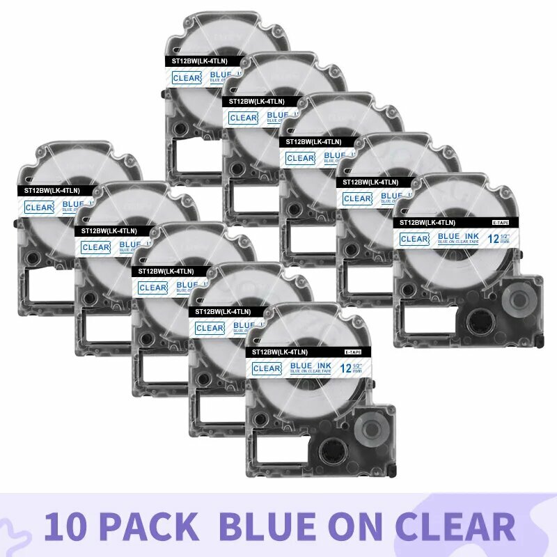 Лента для этикеток IBOQVZG для принтеров Epson 10PK Blue on Clear, 6 мм