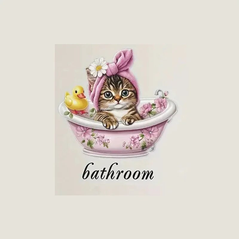 Очаровательные розовые наклейки для ванны с котом и желтой уткой, съемная наклейка на стену для унитаза, водонепроницаемая виниловая наклейка на автомобиль для декора ванной комнаты