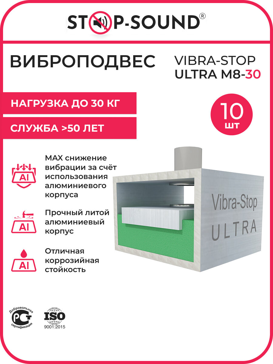 Виброподвес Vibra-Stop ULTRA М8-30, 10 шт, до 20 кг, для кондиционеров, вентиляции, оборудования, труб