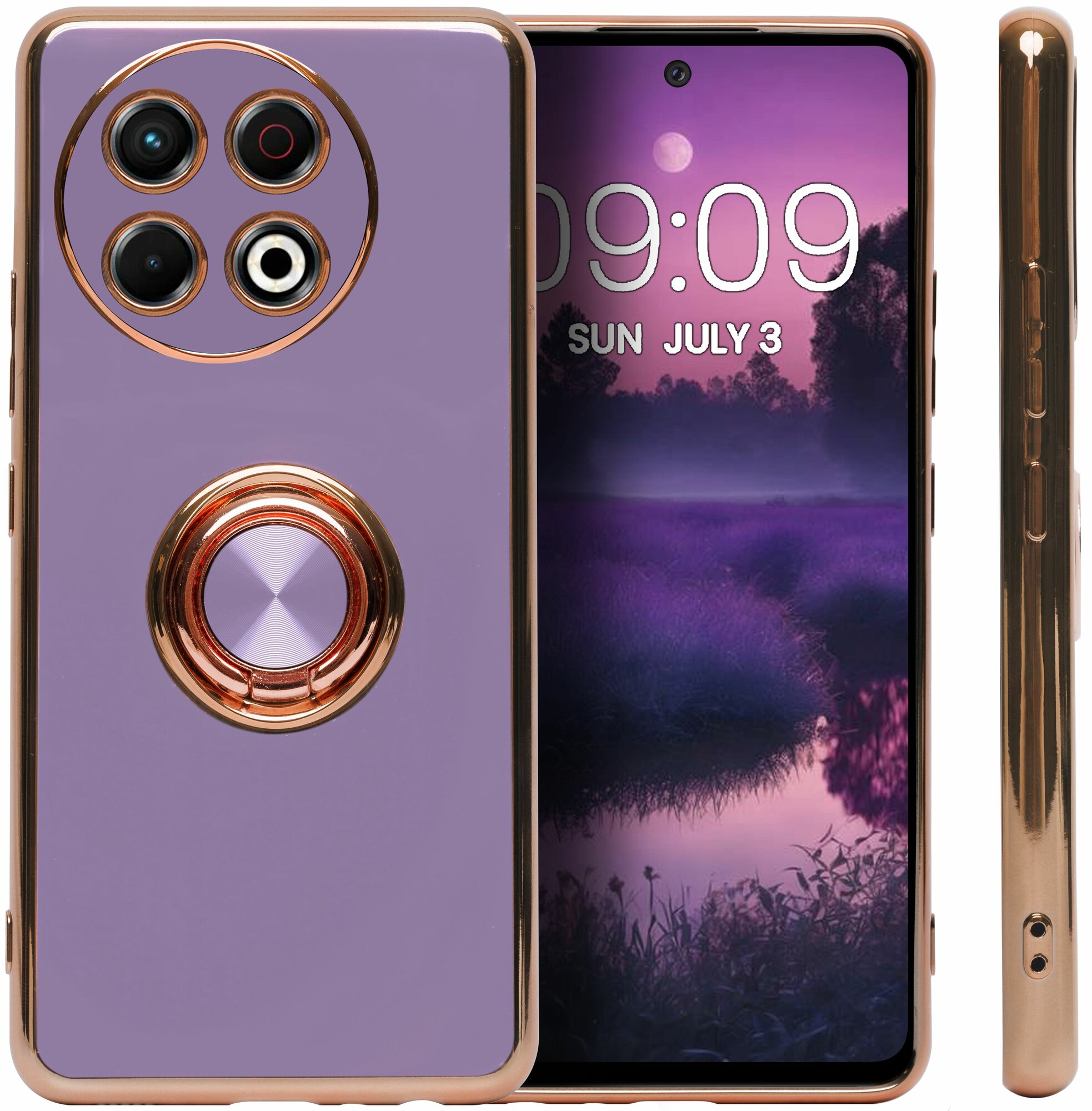 Стильный глянцевый чехол для TECNO SPARK 30 PRO с кольцом-подставкой и бархатной подкладкой — фото 1