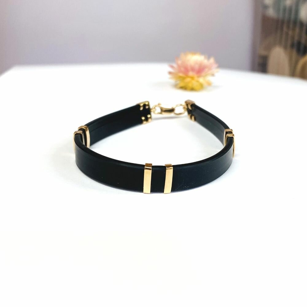 Браслет, серебро, 585 проба, каучук