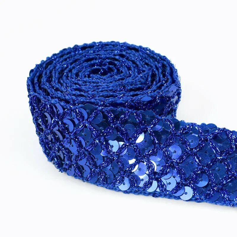 Лента с пайетками Meetee 35 мм, 3/5/10 м Синий, DarkBlue, 35mm-3Meters