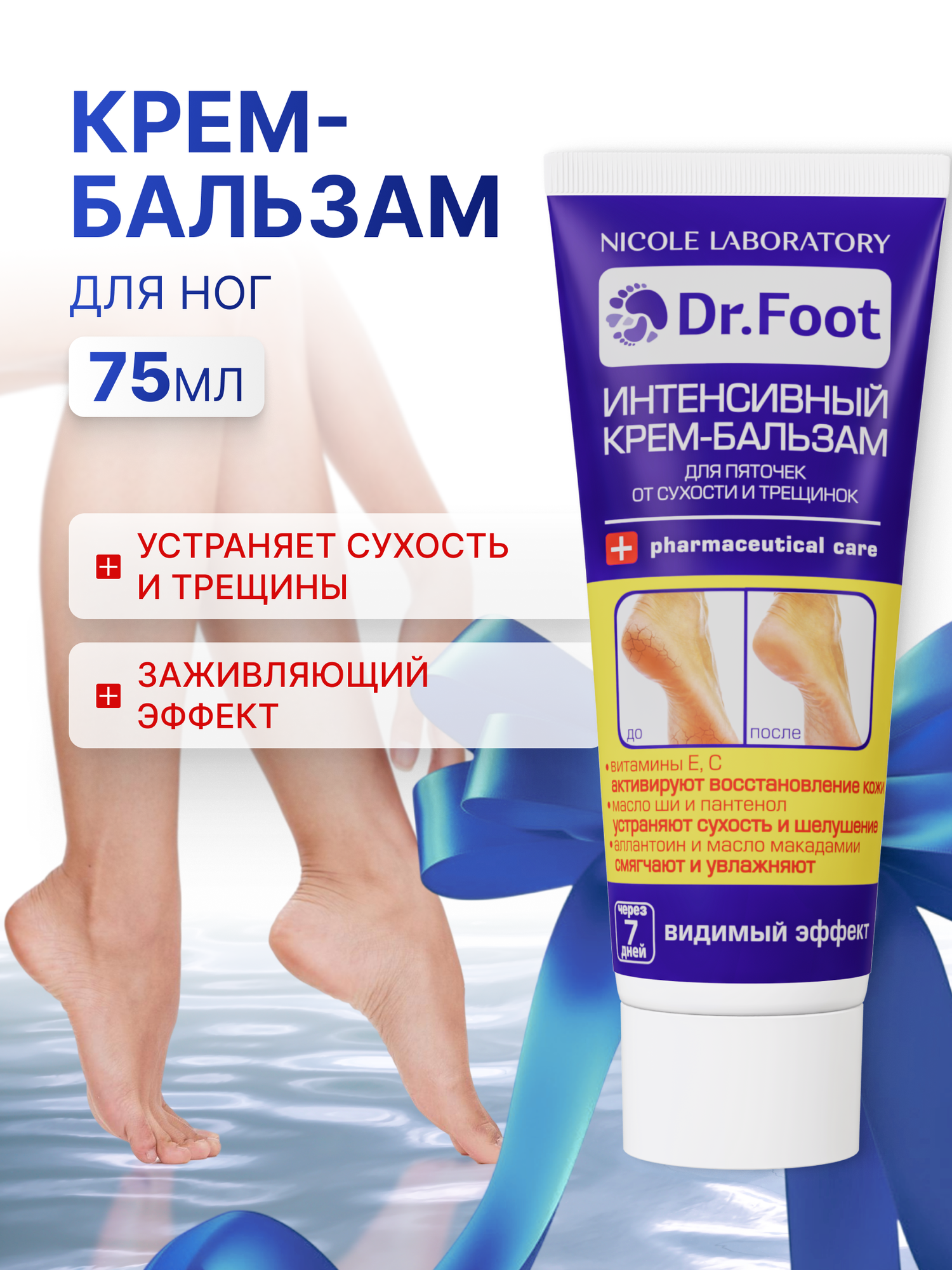 Крем для ног с мочевиной, бальзам от сухости и трещин Dr.Foot, 75 мл