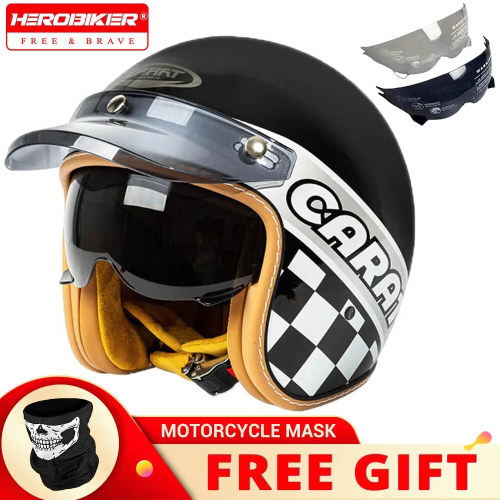 Ретро мотоциклетный шлем, мотоциклетные шлемы 3/4 с открытым лицом, DOT-сертификация, L, C500-F