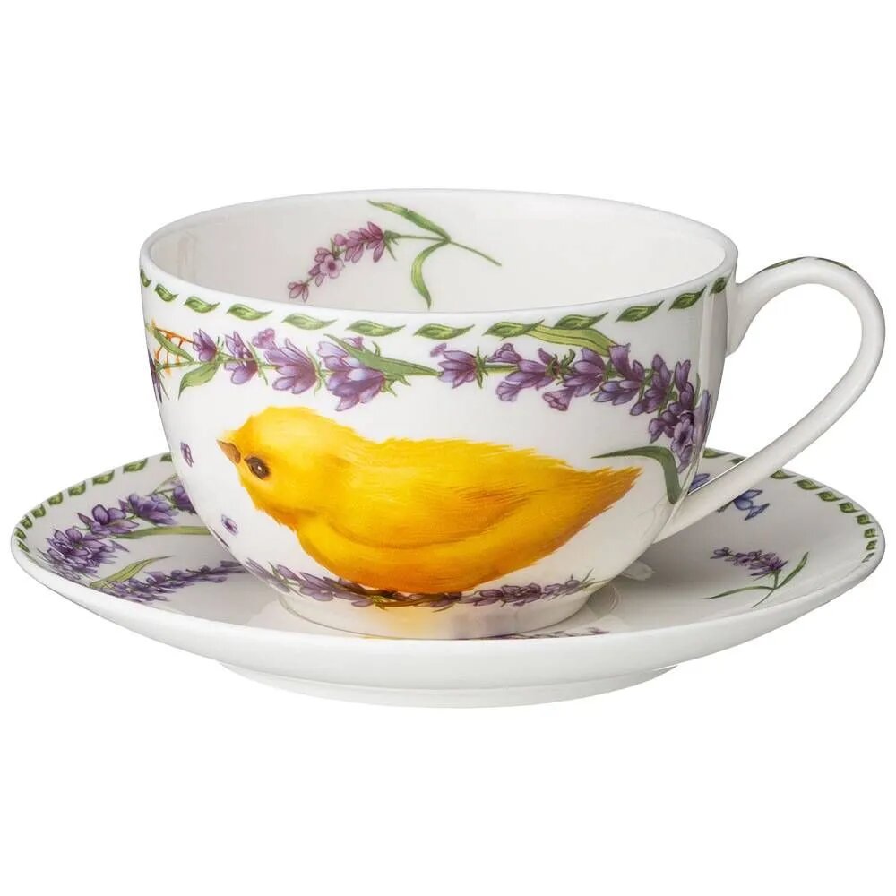 Пара чайная Lefard sunday 300 мл, фарфор, с блюдцем, белая с цветочным узором