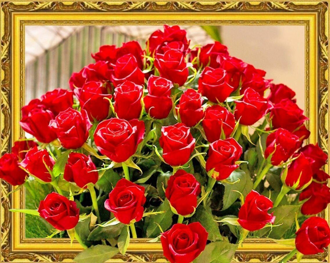 Алмазная мозаика на подрамнике 40*50 "Красные розы 3D"