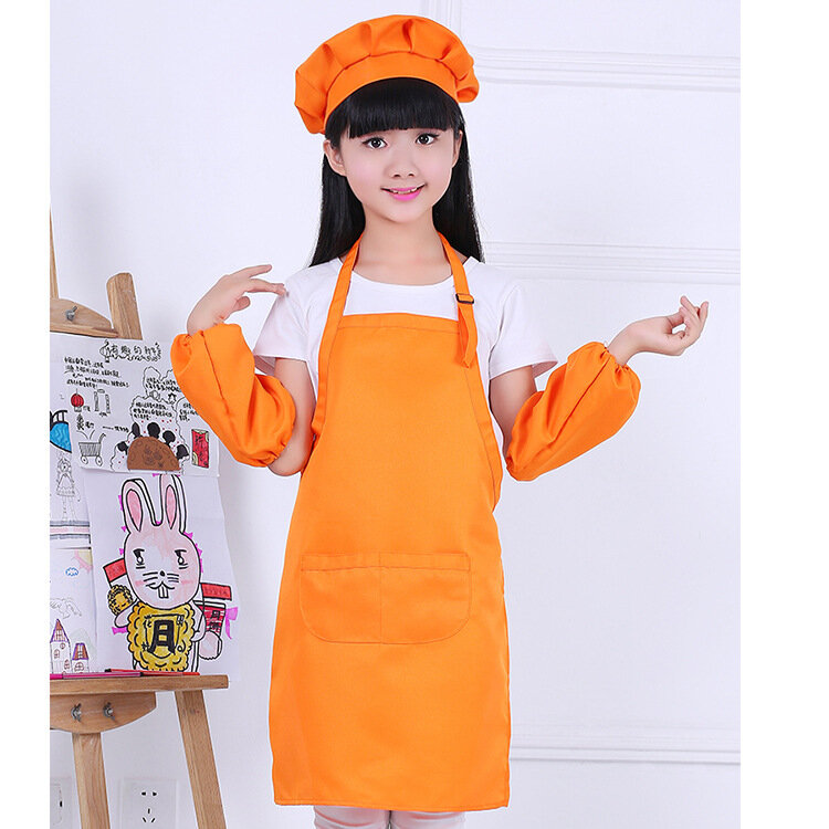 Детский фартук для рисования в корейском стиле с защитными рукавами, рекламный набор для рисования с индивидуальным мультяшным дизайном, набор поварских колпаков для детского сада, фартук с обратной застежкой.