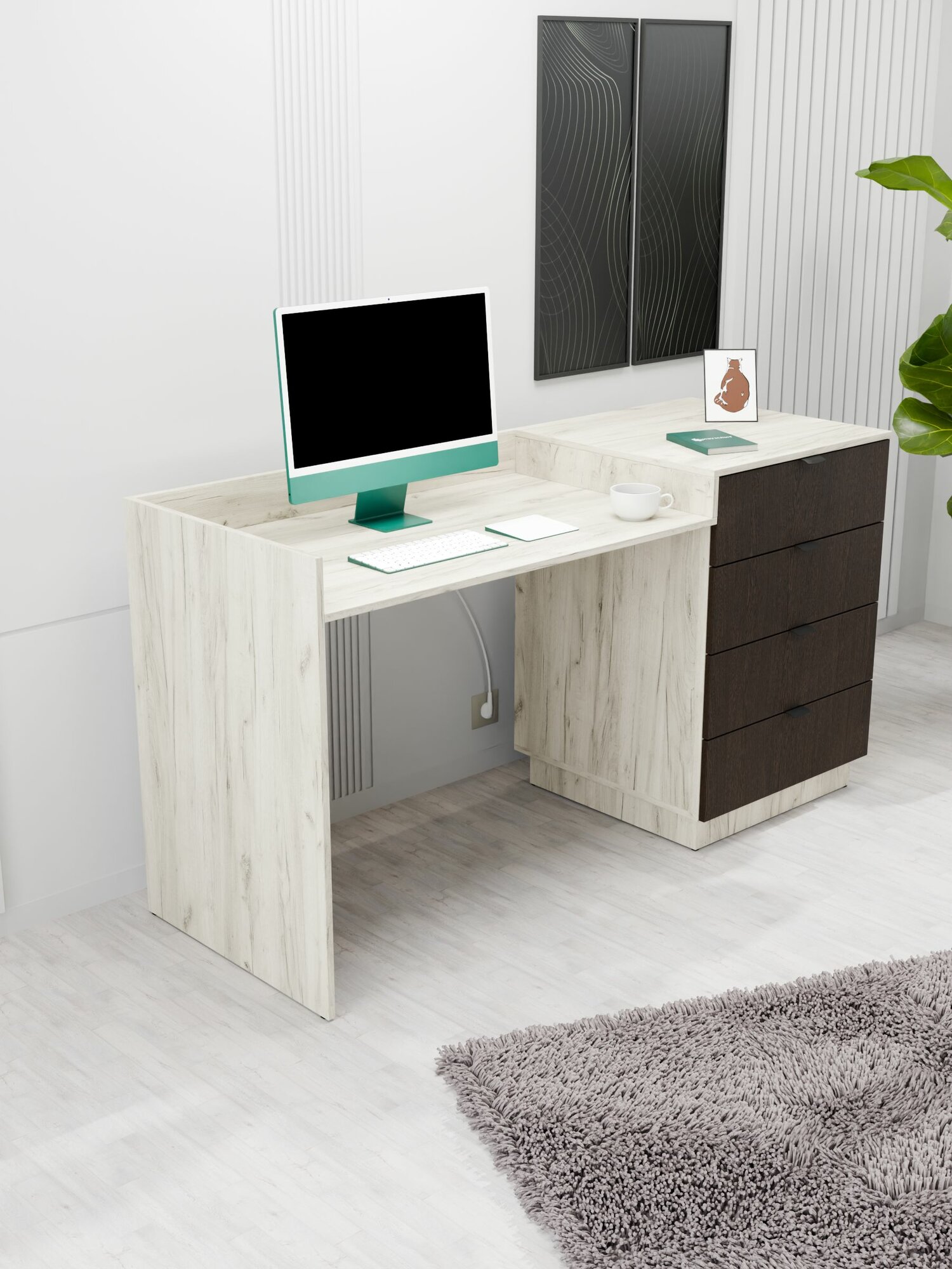 Изумлит Стол письменный для офиса и дома Бридж 163.2х86.6х60 см, дуб крафт белый - венге