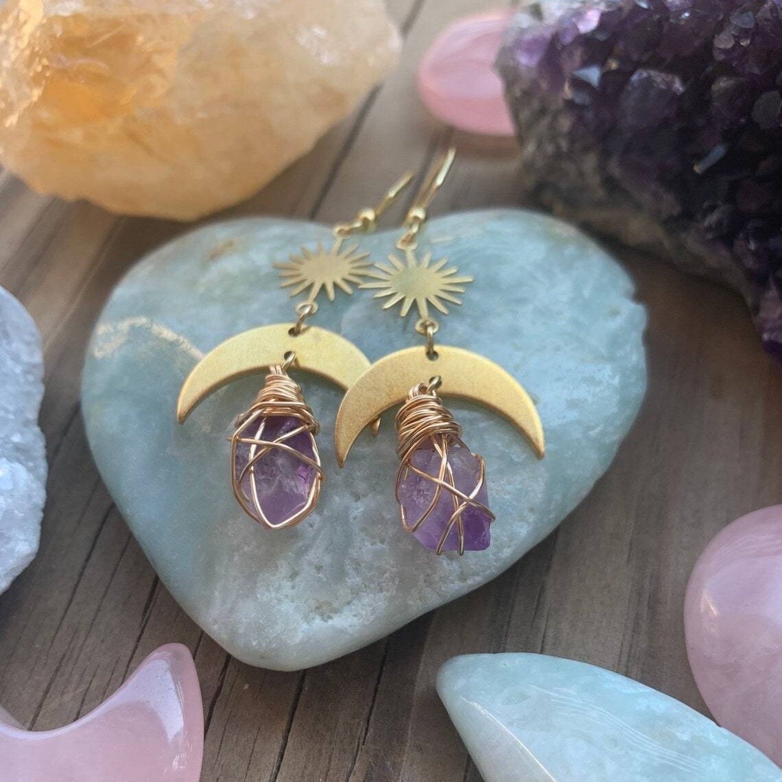 Серьги с подвесками, аметист