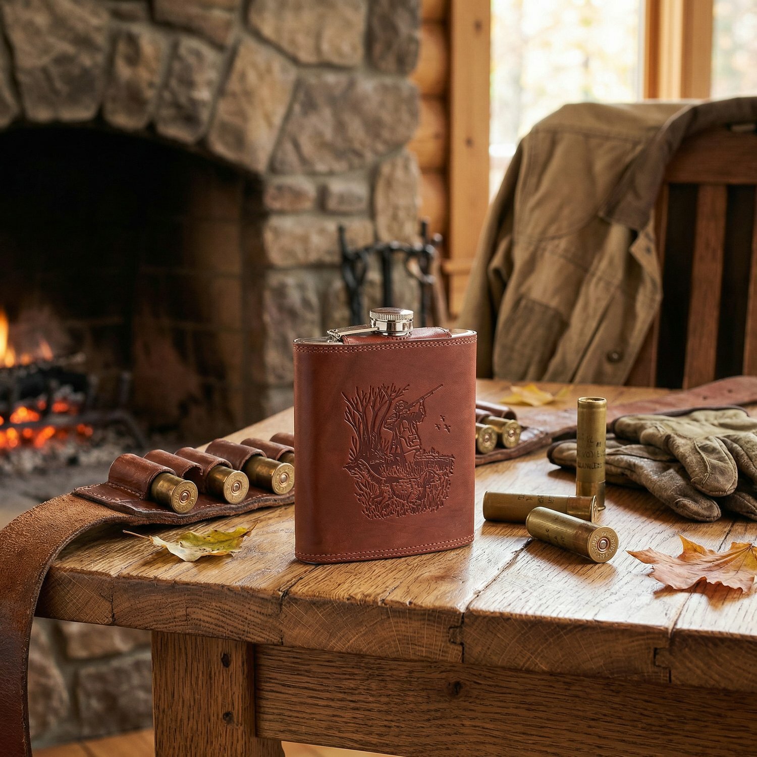 Фляга походная 0,5 л в чехле из натуральной кожи 536ФК-КТ